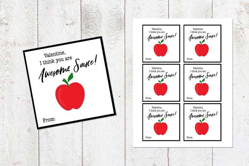 Applesauce Valentine Tag School Gift Tag Valentine Gift Tag-printable ...