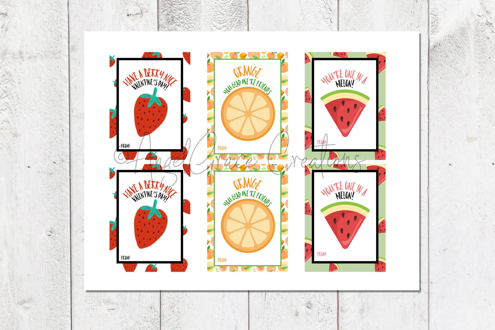 Fruit Printable Valentine Multi-pack, Valentine PDF, Instant Printable ...