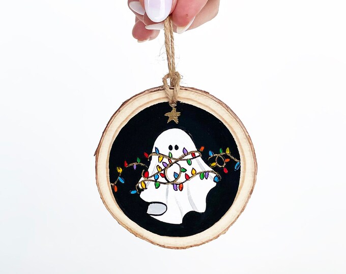 Christmas Tree Ghost Hand Painted Wood Slice Ornament 2023 Christmas ...