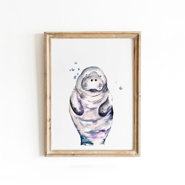 Manatee Watercolor - Etsy