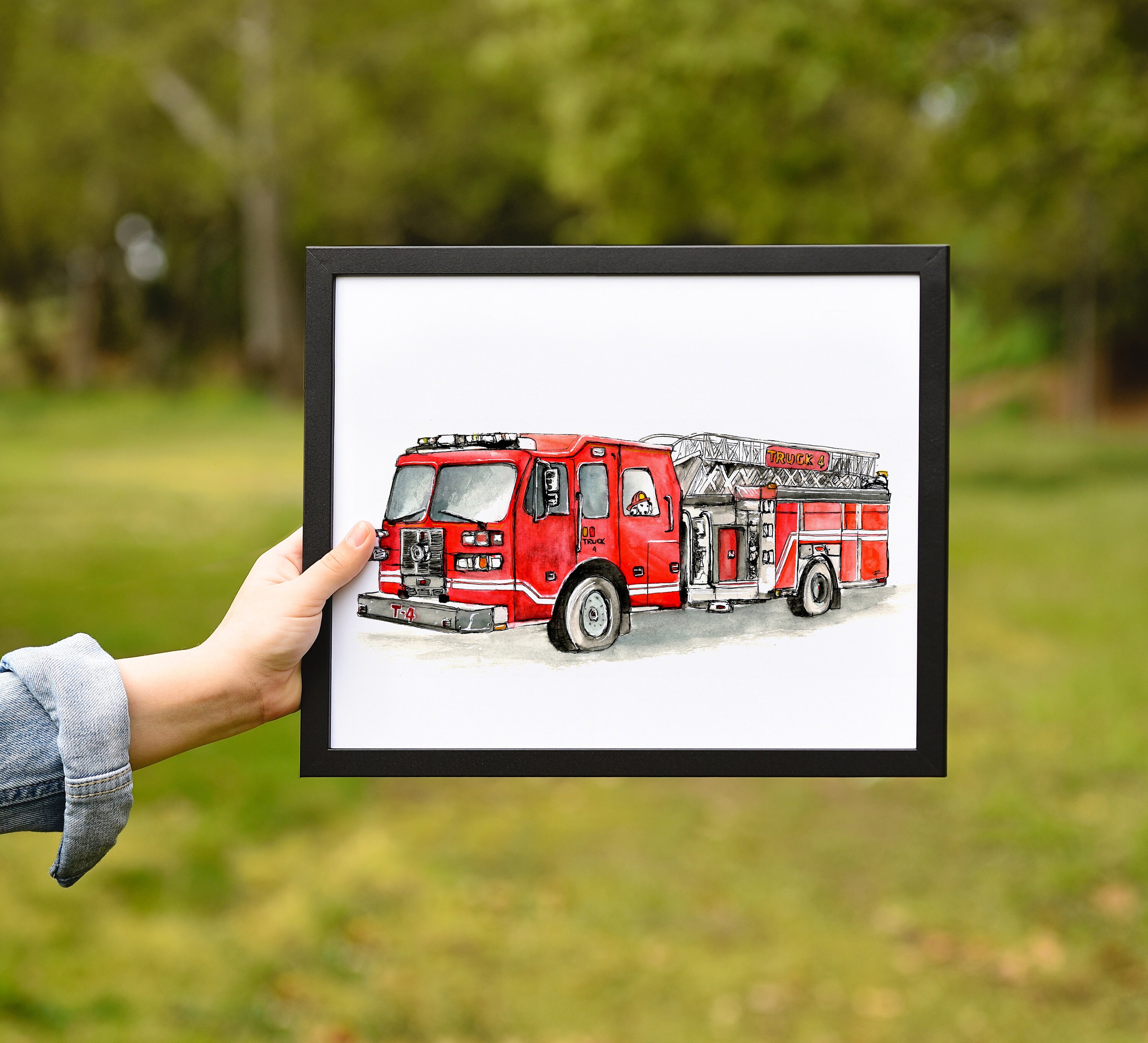Fire Truck Watercolor Print Hand Painted Fire Truck - Etsy