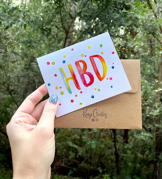 HBD Card Happy Birthday Card Blank folded card hand | Etsy