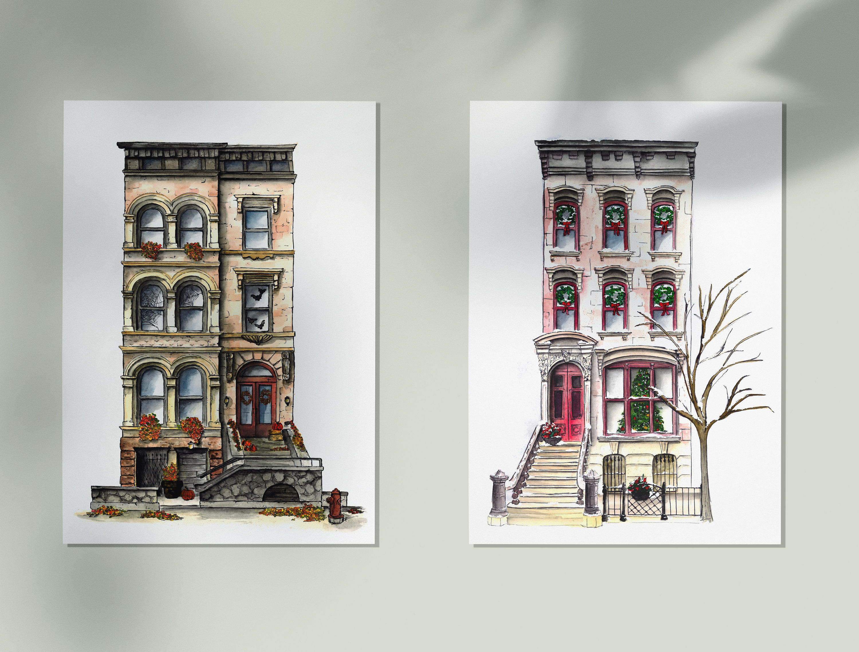 Winter Brownstone Watercolor Print: NYC Christmas Illustration - Etsy