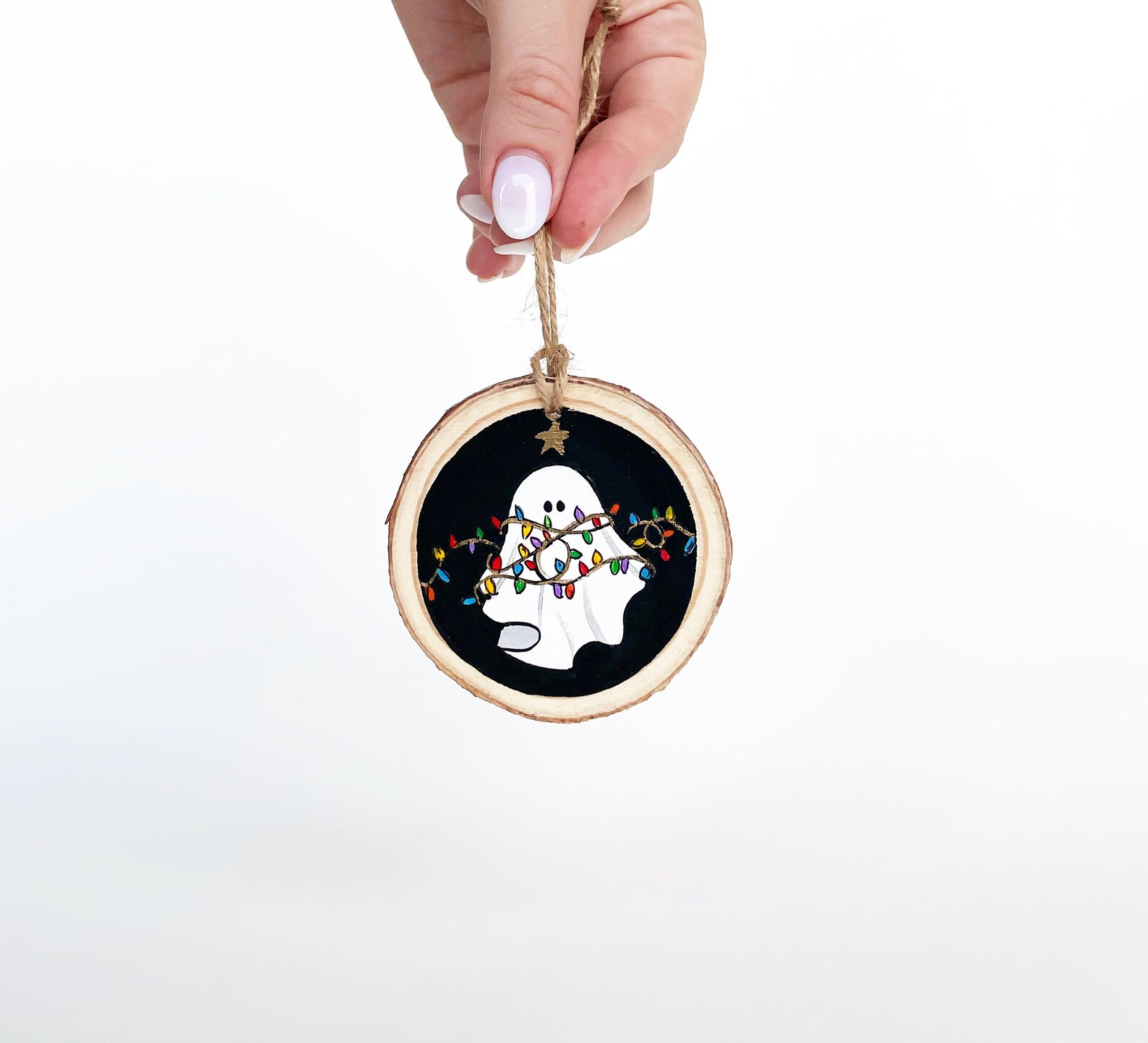 Christmas Tree Ghost Hand Painted Wood Slice Ornament - Etsy