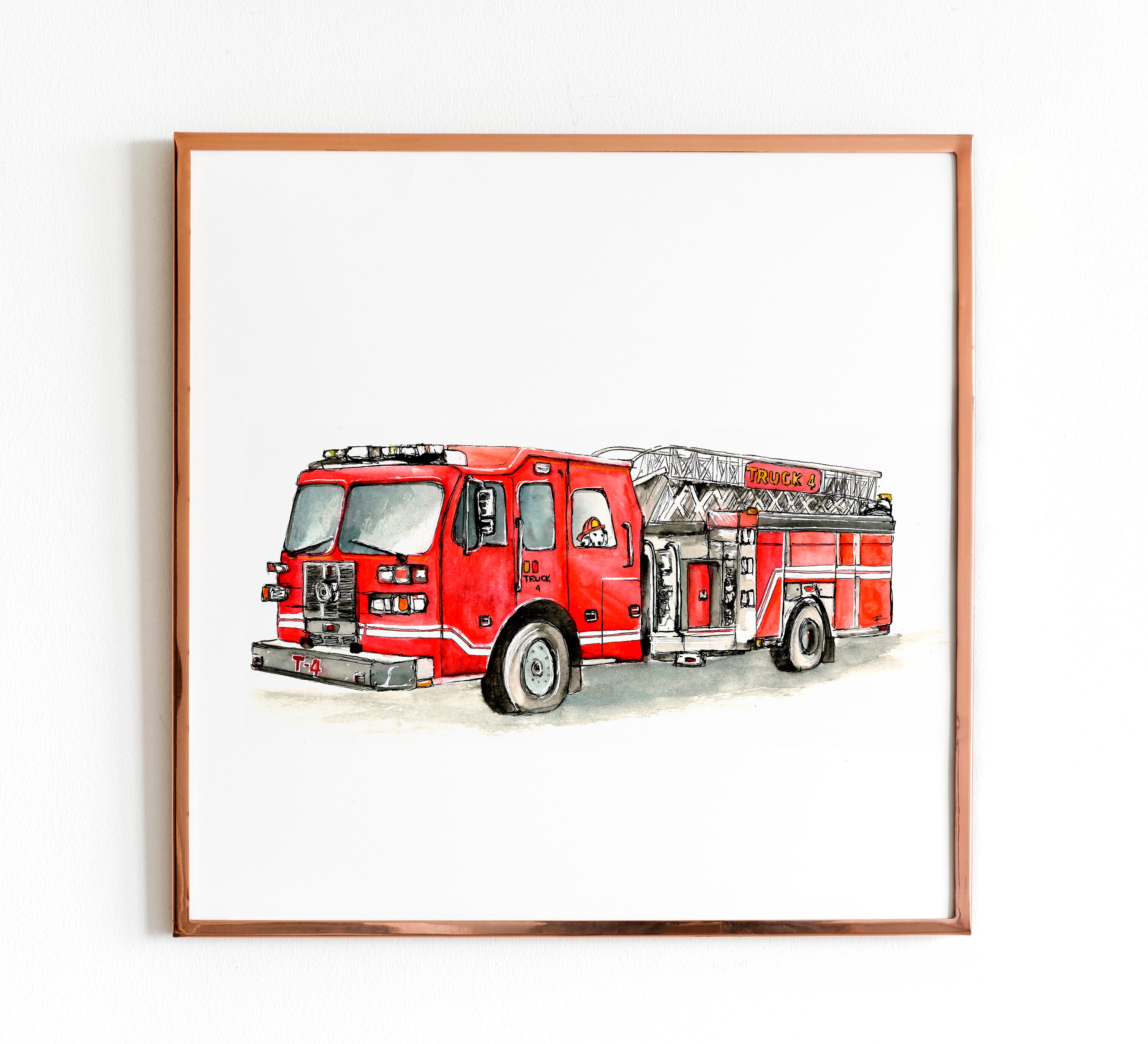Fire Truck Watercolor Print Hand Painted Fire Truck - Etsy