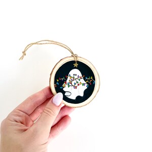 Christmas Tree Ghost Hand Painted Wood Slice Ornament - Etsy
