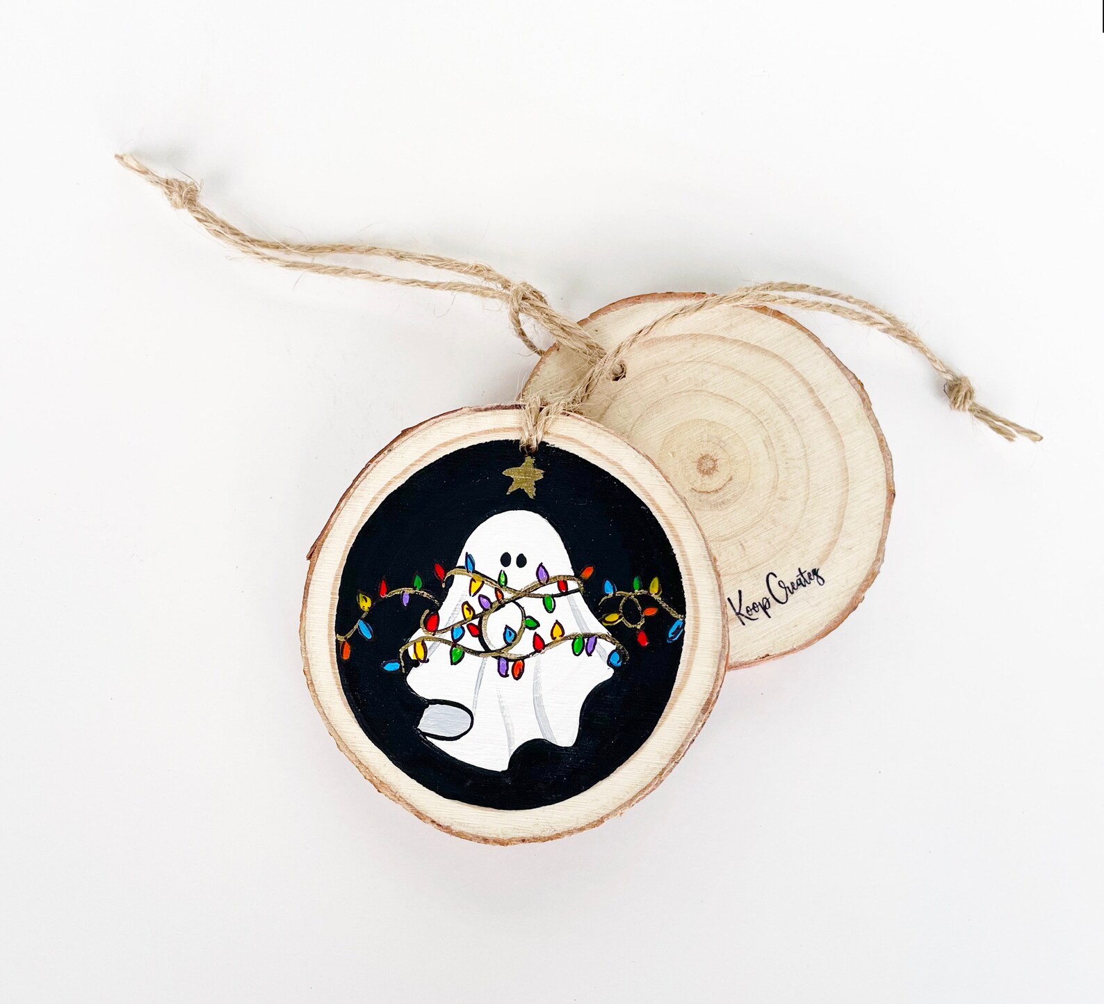 Christmas Tree Ghost Hand Painted Wood Slice Ornament - Etsy