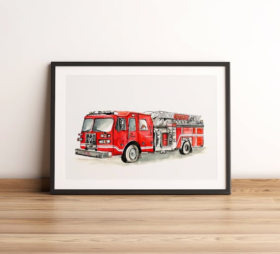 Fire Truck Watercolor Print Hand Painted Fire Truck - Etsy