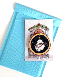 Christmas Tree Ghost Hand Painted Wood Slice Ornament - Etsy