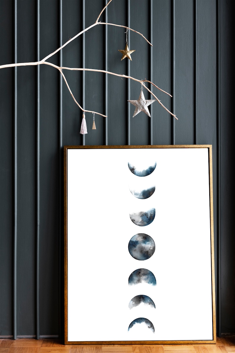 Blue Moon, Phases of the Moon Art Print, Witchy Artwork, Home & Office ...