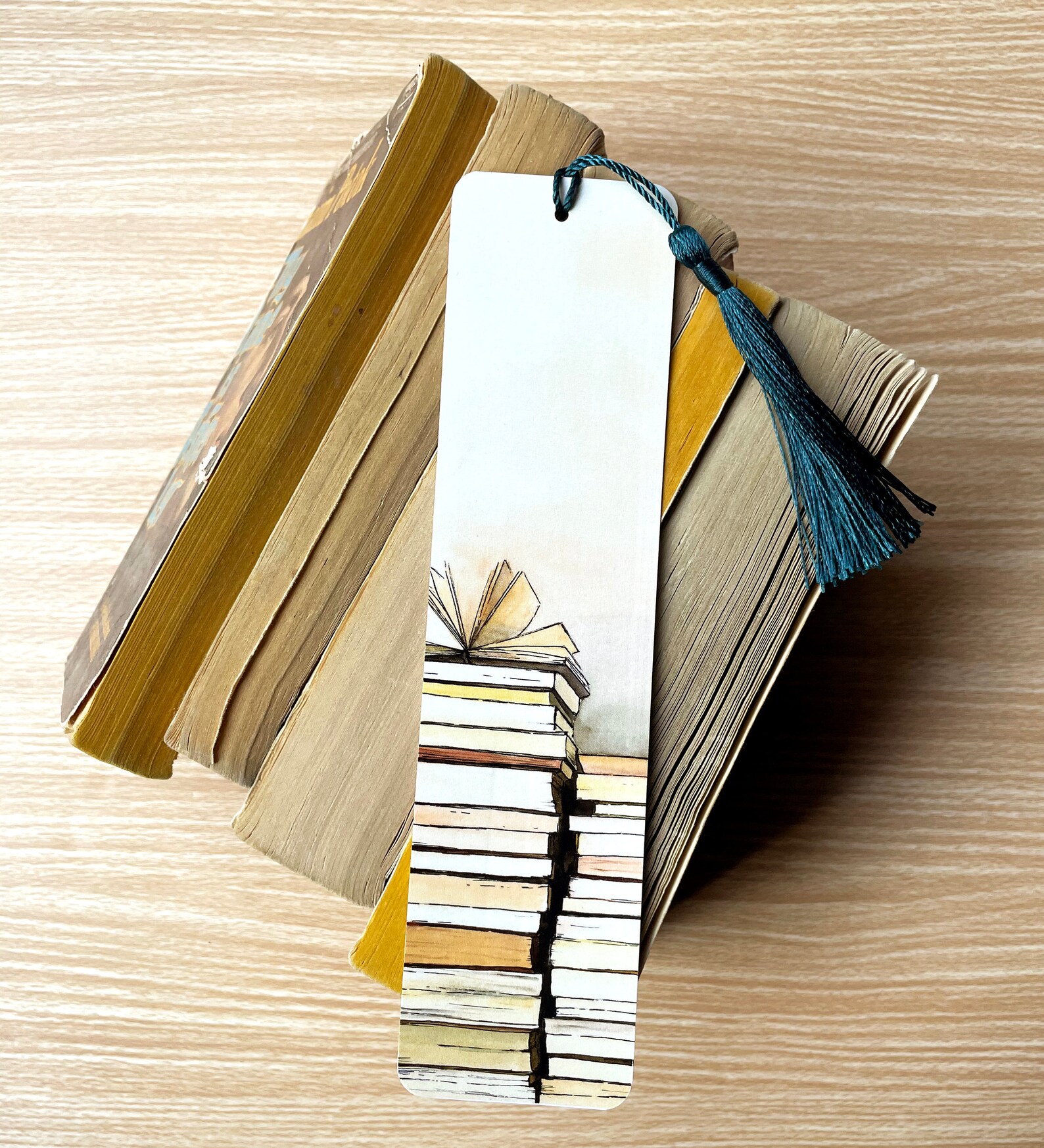 Book Stack Illustration Watercolor Bookmark Original - Etsy