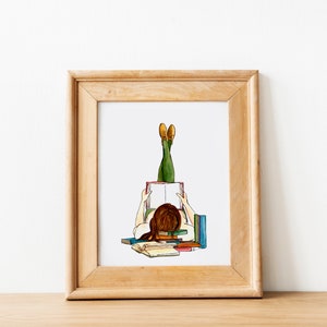 Girl Reading Watercolor Print, Book Lover Bookshelf Decor, Home Artwork ...