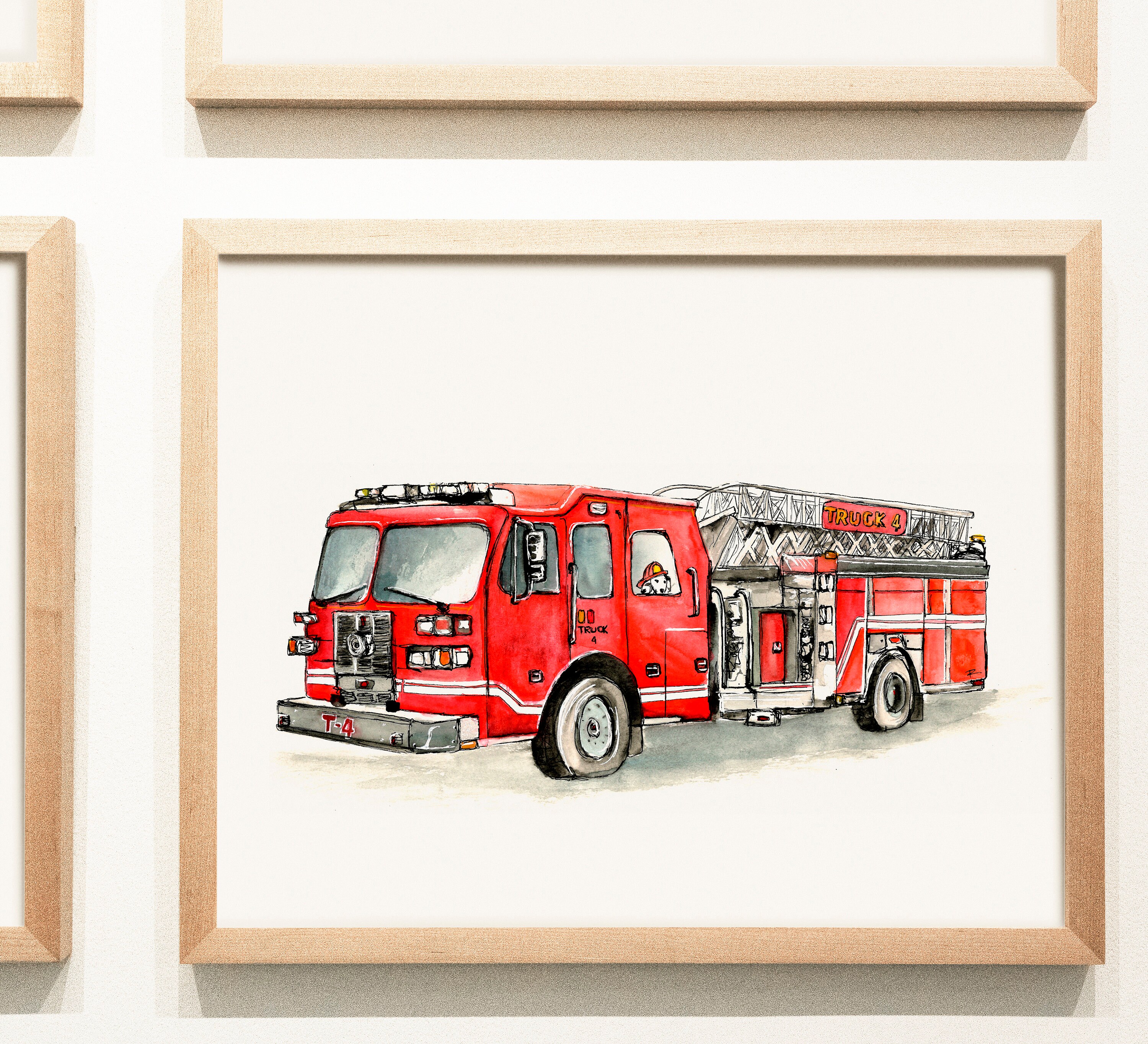Fire Truck Watercolor Print Hand Painted Fire Truck - Etsy