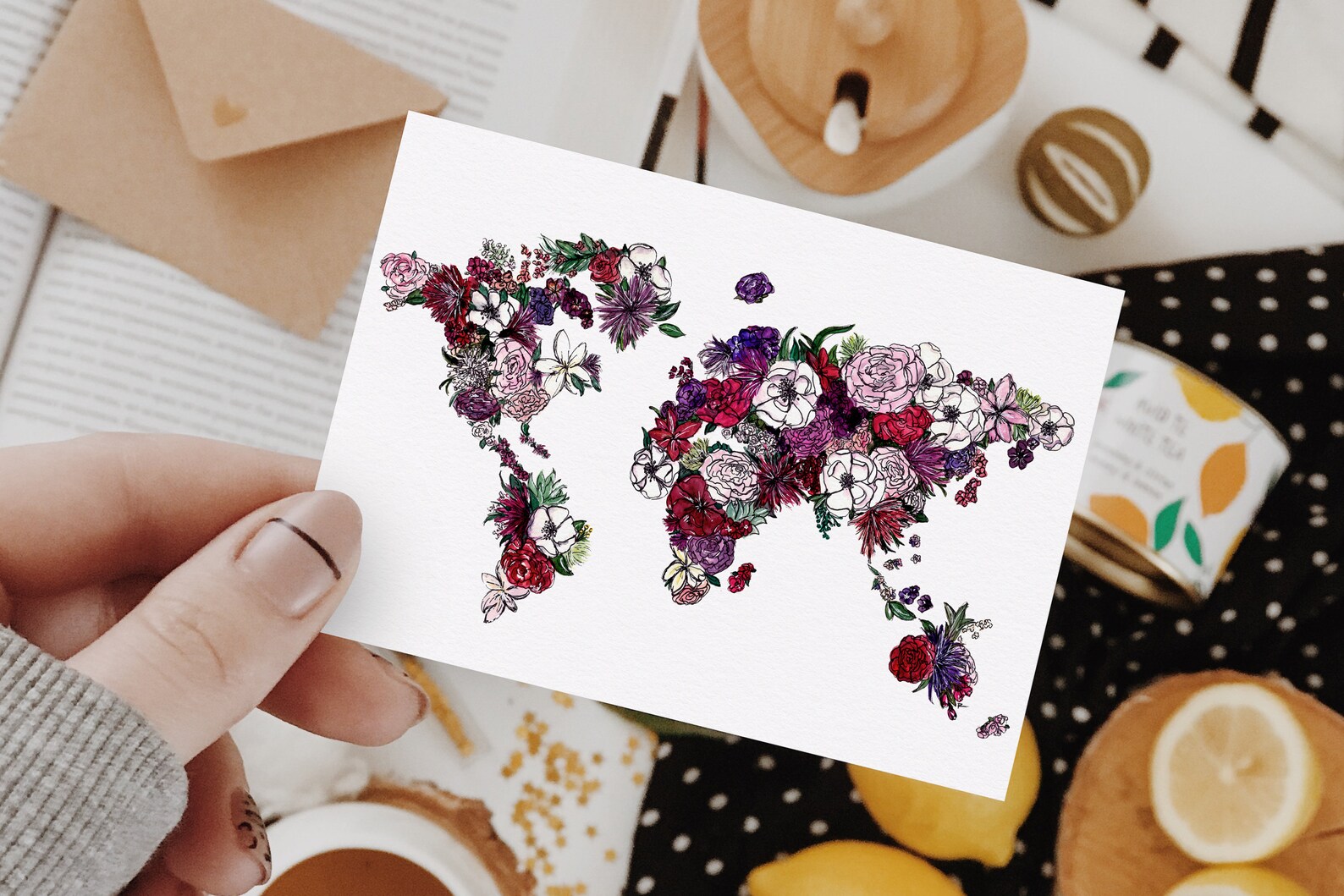 Lilac Floral World Map Watercolor Print Watercolor Sketch - Etsy