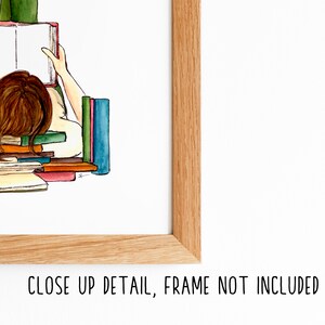 Girl Reading Watercolor Print, Book Lover Bookshelf Decor, Home Artwork ...
