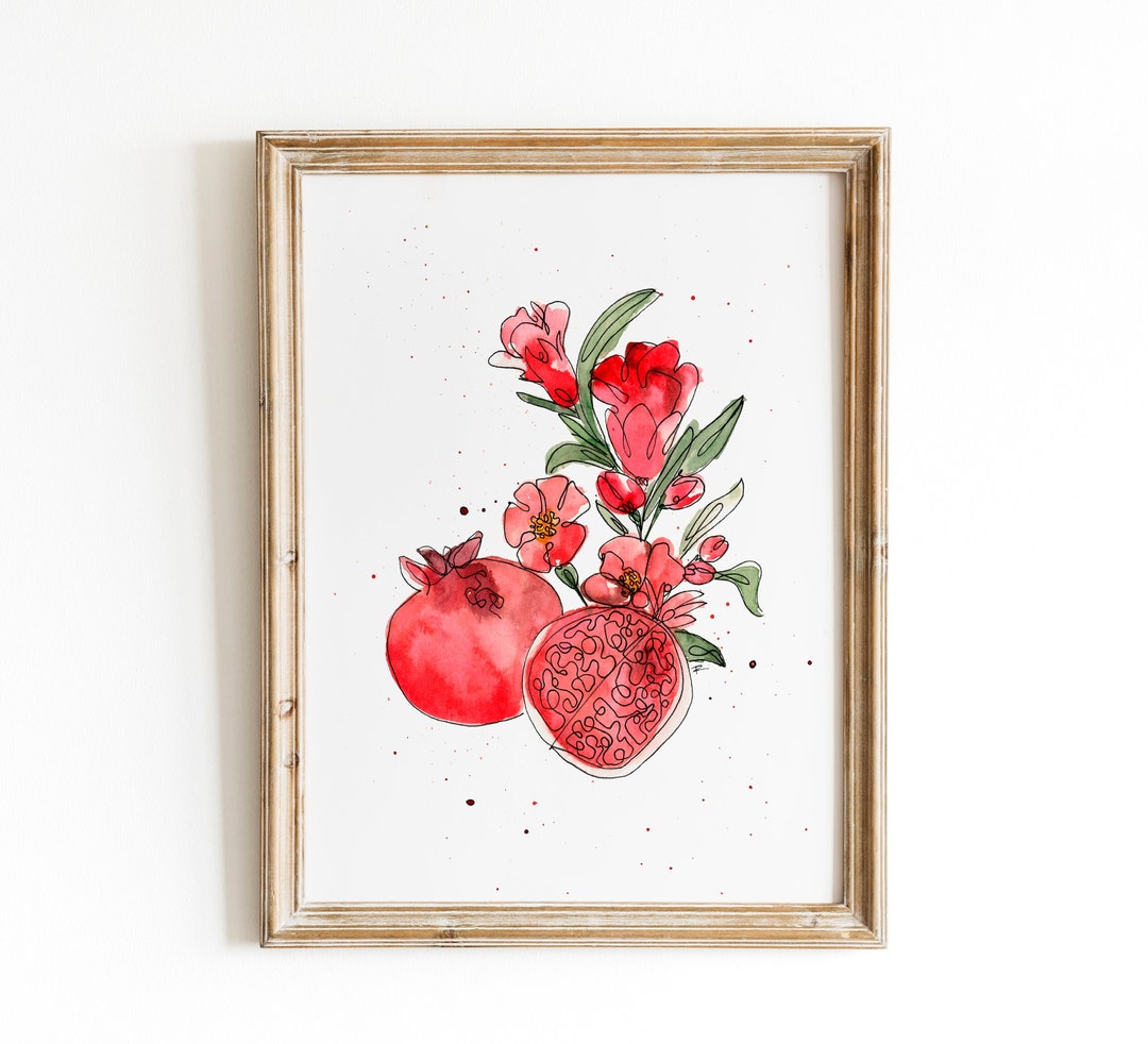 Abstract Pomegranate Watercolor Print | Pomegranate Illustration, Rosh ...