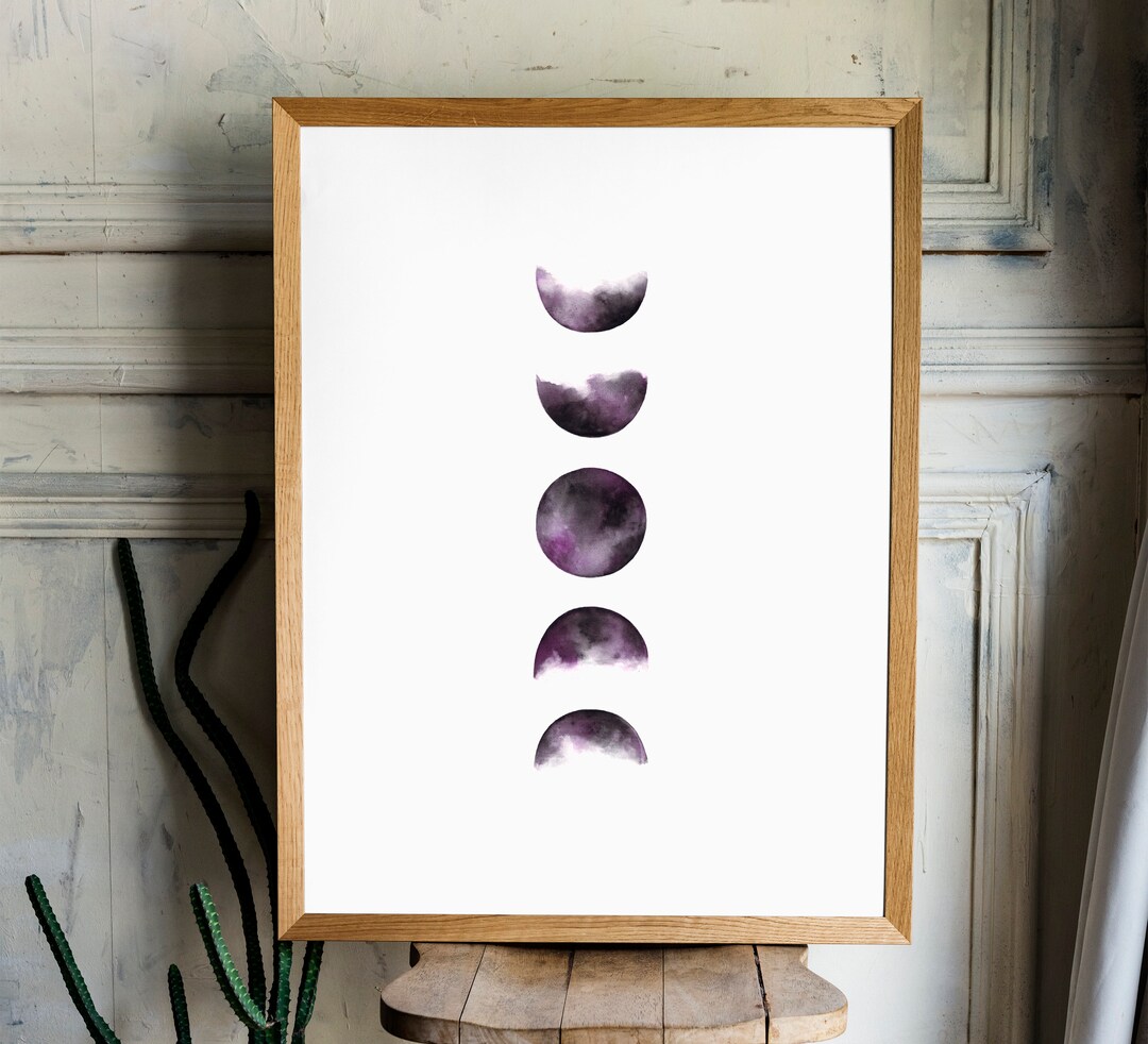 Purple Moon, Phases of the Moon Art Print, Witchy Artwork, Home ...