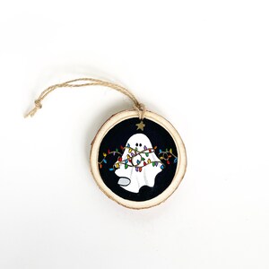 Christmas Tree Ghost Hand Painted Wood Slice Ornament - Etsy