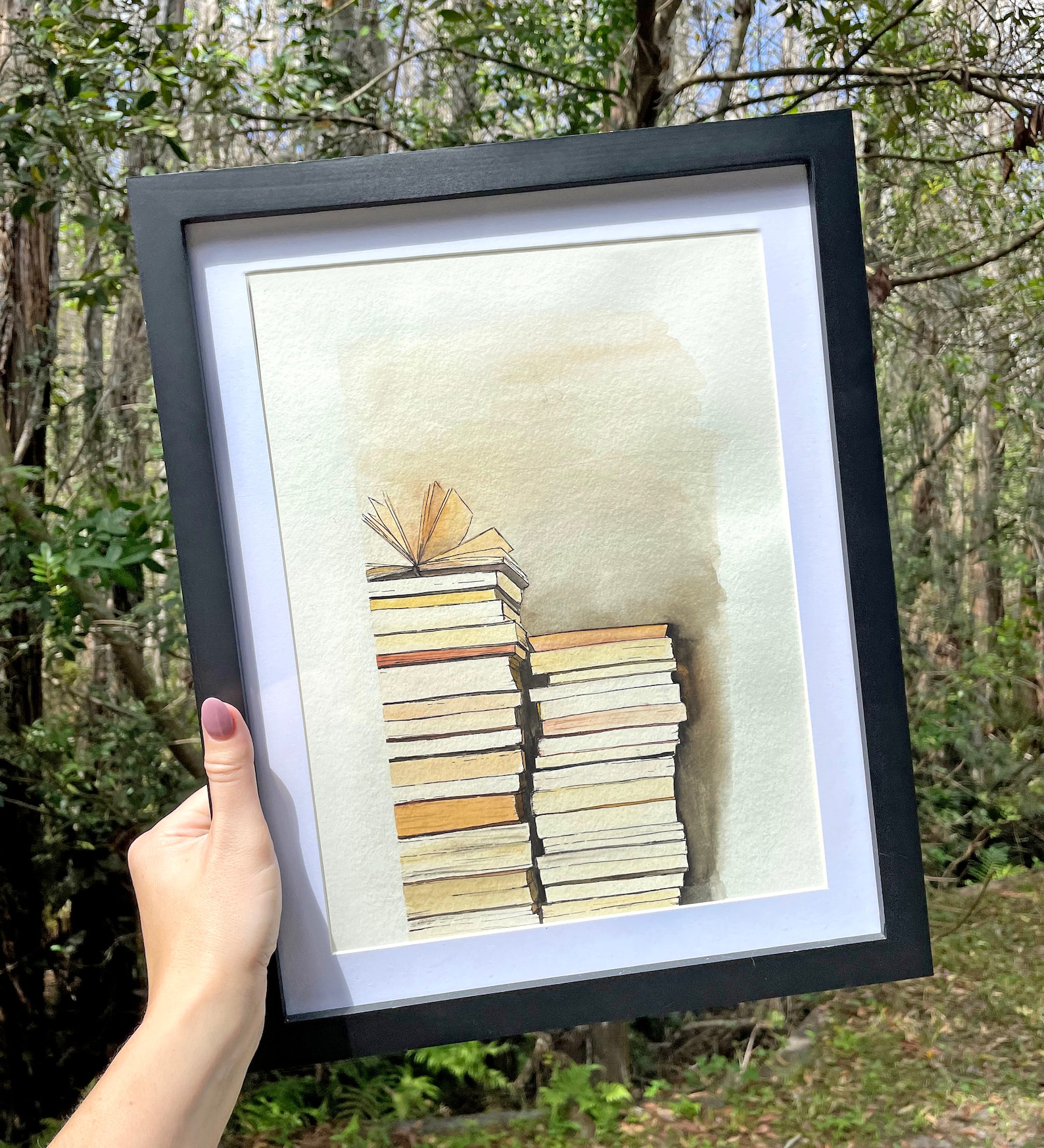 Book Stack Watercolor Original Artwork Book Lover Bookshelf - Etsy