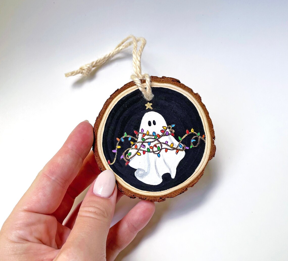 Christmas Tree Ghost Hand Painted Wood Slice Ornament 2022 - Etsy