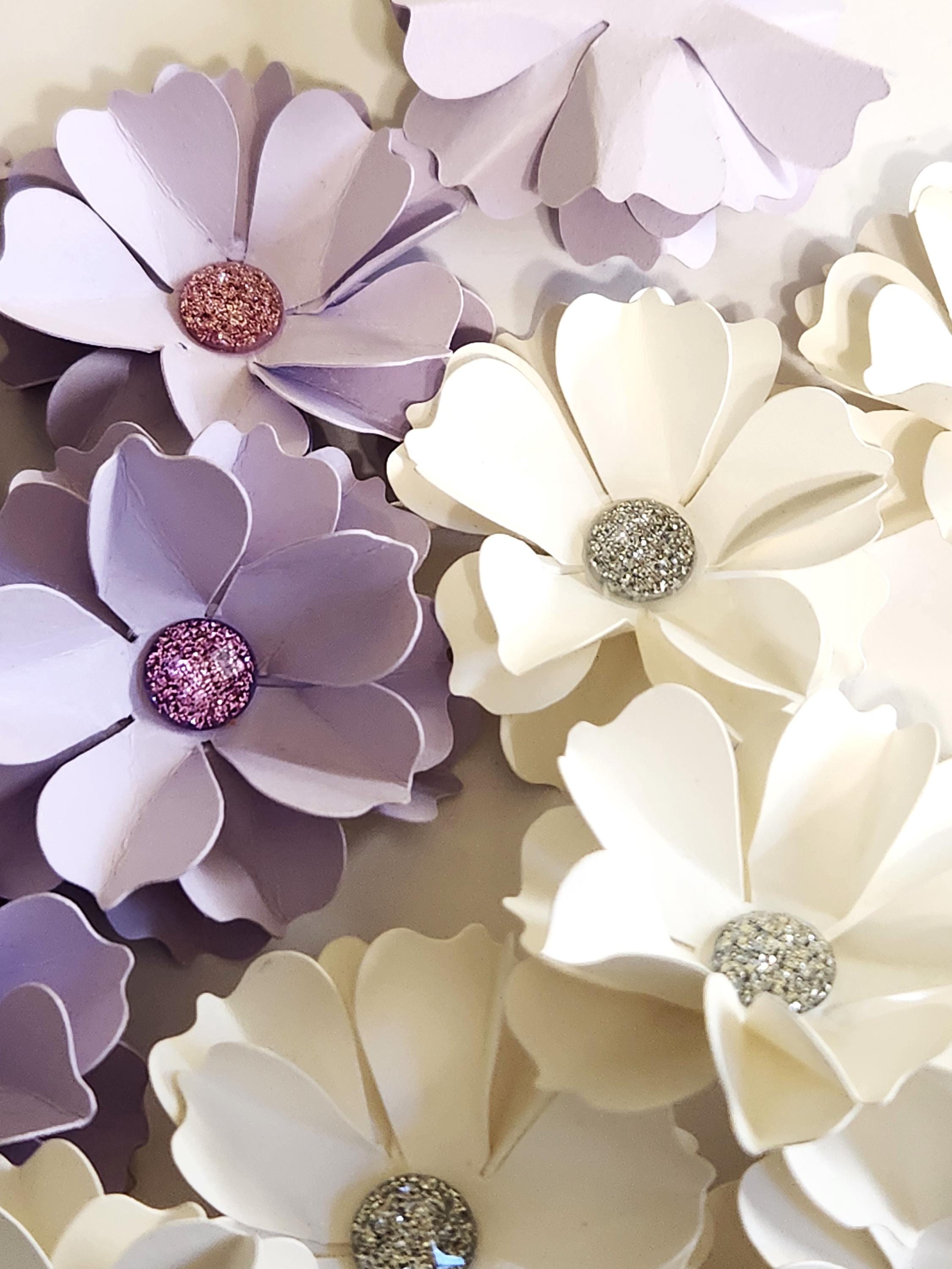 Paper Mini Flowers 30 Pieces 1.50" in Diameter. 15 Purple and 15 White ...
