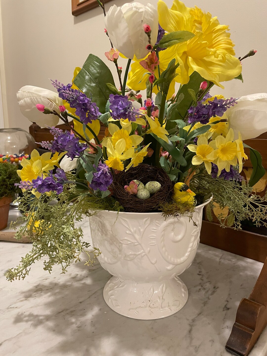 White Urn Spring Arrangement - Etsy