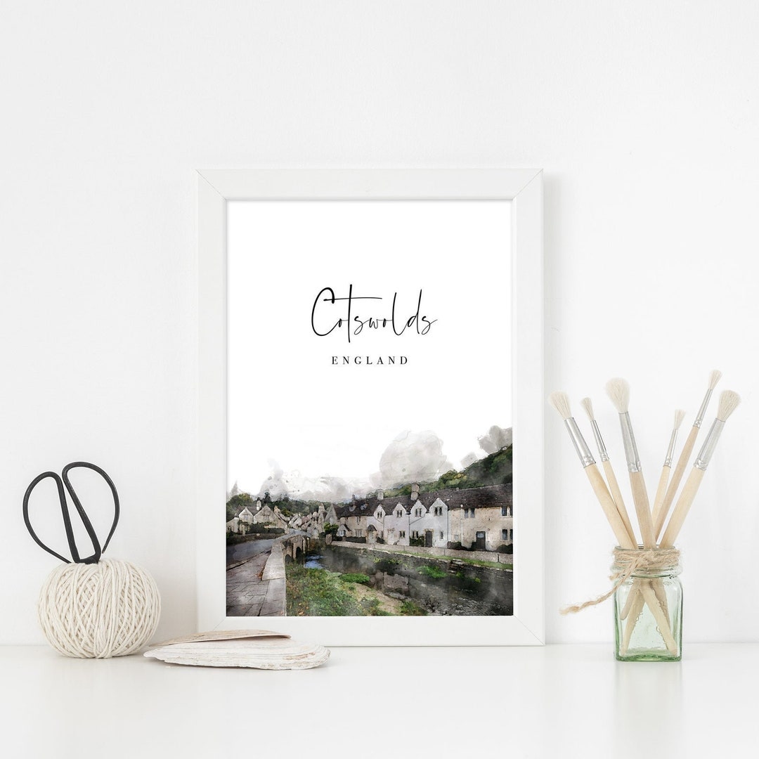 Cotswolds Watercolour Painting Illustration Print, British Countryside ...
