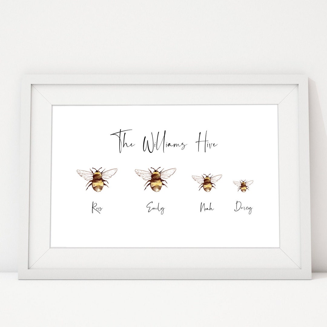 Personalised Family Bees Bumble Bee Hive Illustration Print - Our ...