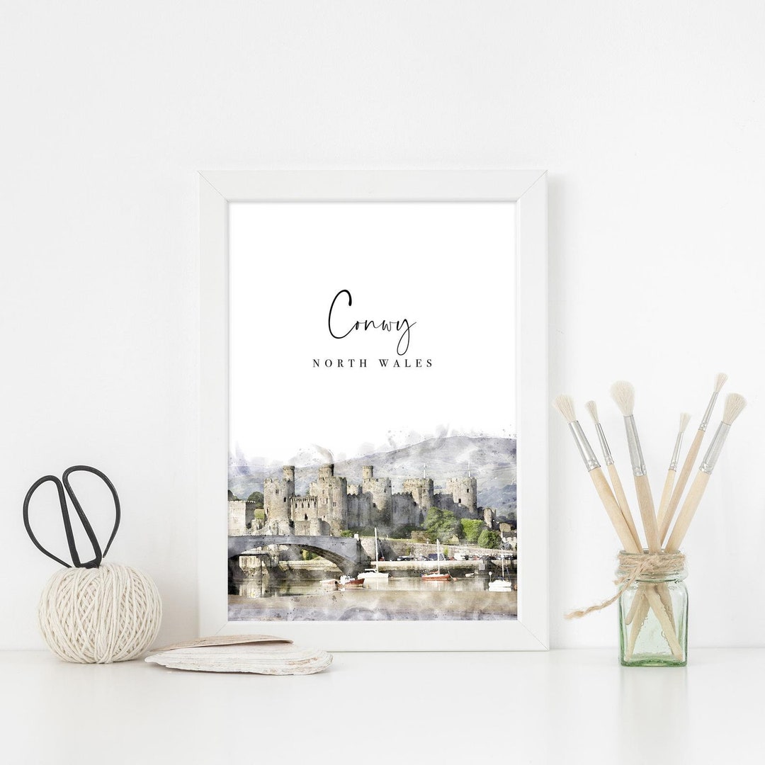 Conwy Castle Watercolour Painting Illustration Print, British Coastal ...