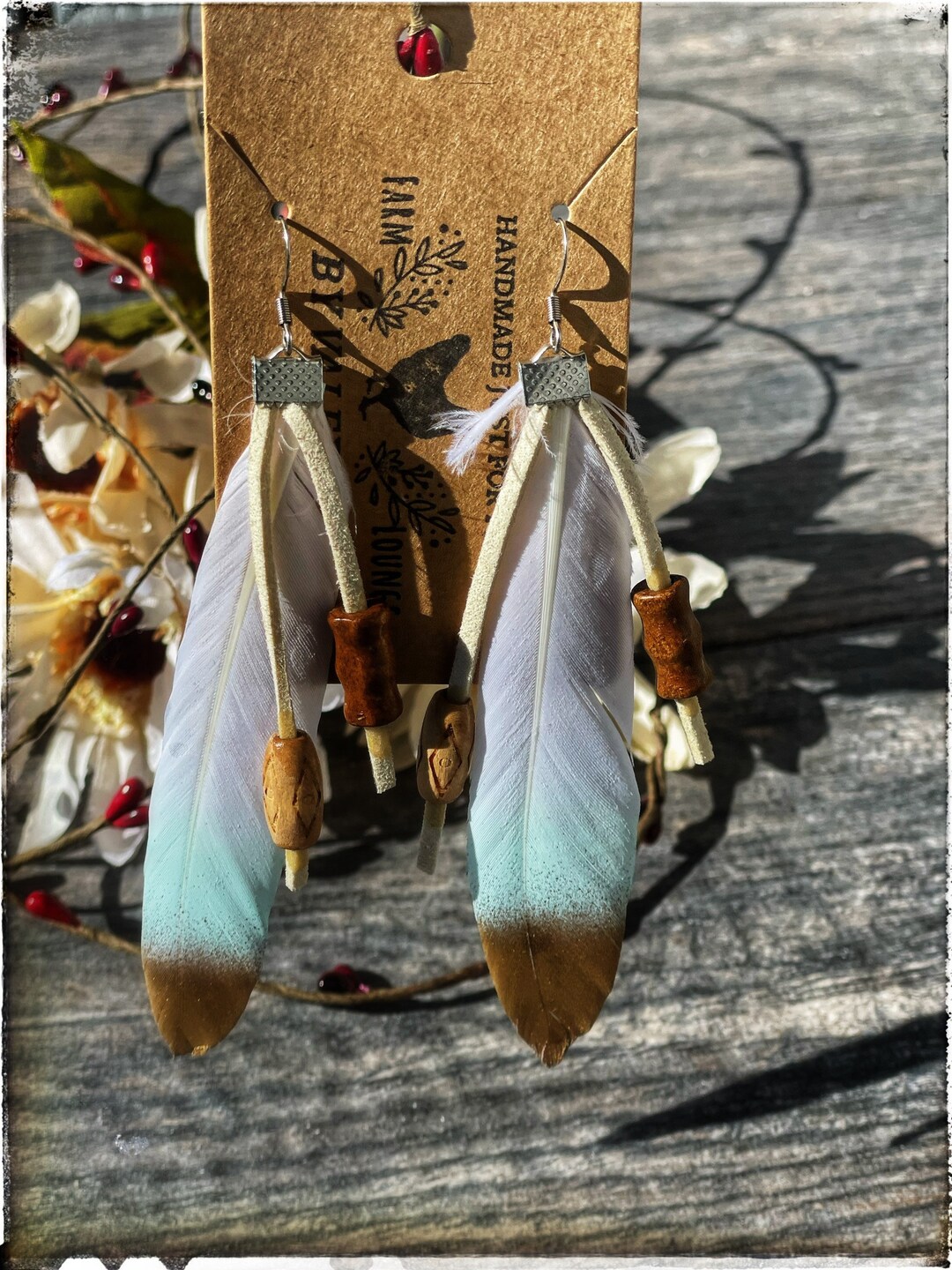 Duck Feather Dangle Earrings - Etsy