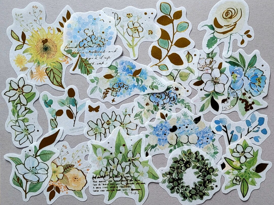 Flowers Stickers, Gold Foil Stickers, 20 Pcs Stickers, Scrapbooking ...