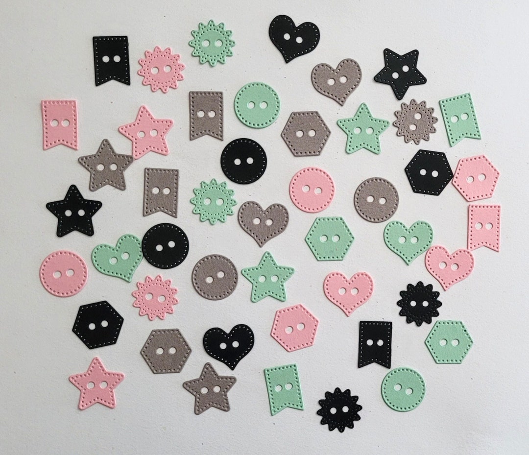 Assorted Button Cutouts, 4 Solid Color Paper Cutouts, Threaded Cutouts ...