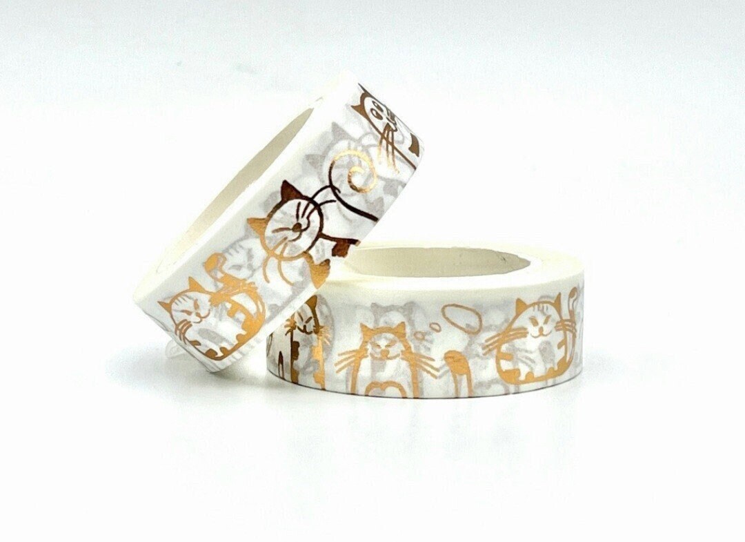 Cats Washi Tape Gold Foil, 1m/10m Length Option, Scrapbooking Washi ...