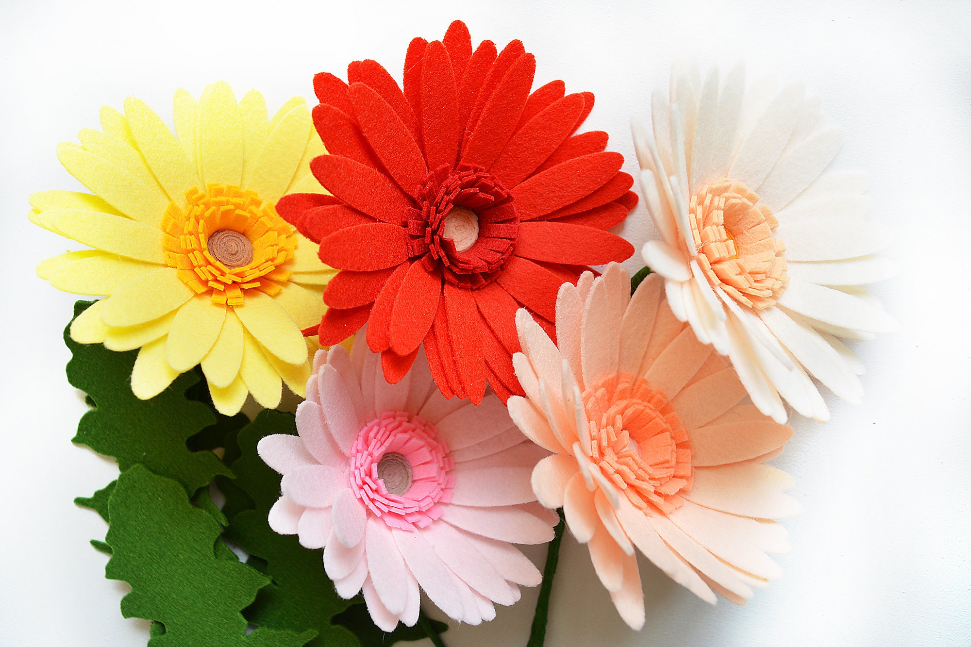 Set of 5 Large Gerberas Choose Color Felt Flower Packs | Etsy