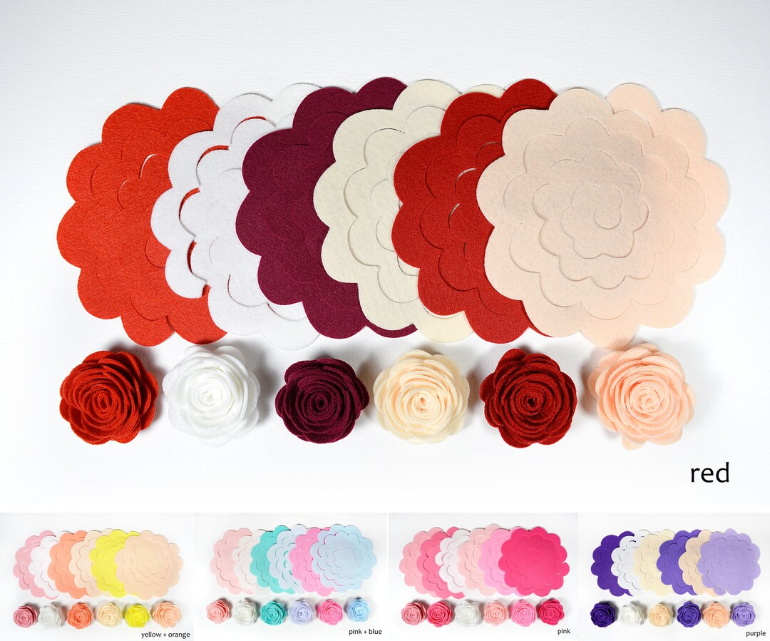 Packs of 12 Large Roses, Felt Flower Packs , DIY Felt Flowers, Handmade ...