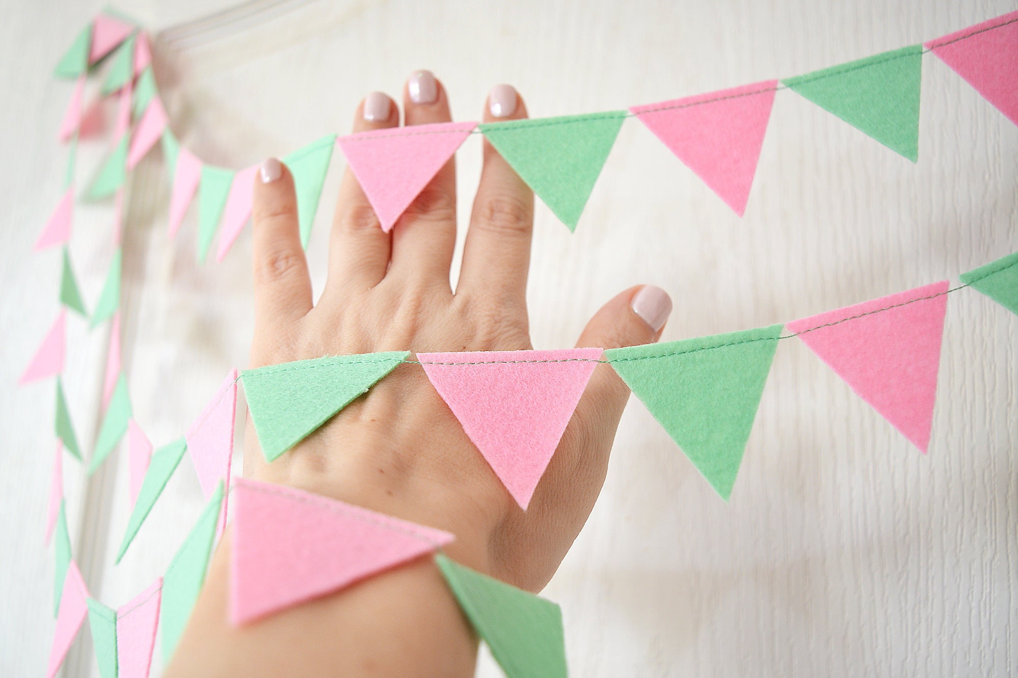 Mini Bunting Pink Green Felt Garland Balloon Tail Reusable - Etsy