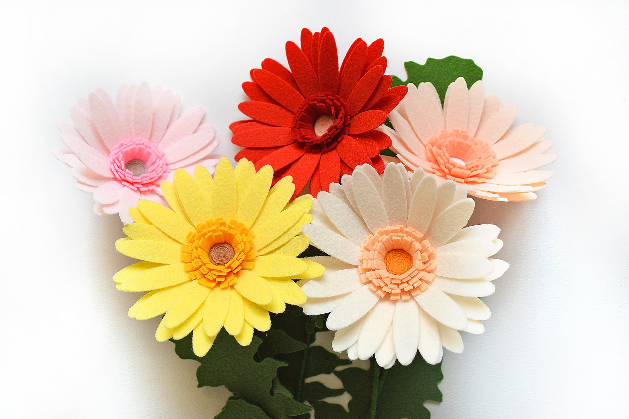 Set of 5 Large Gerberas Choose Color Felt Flower Packs | Etsy