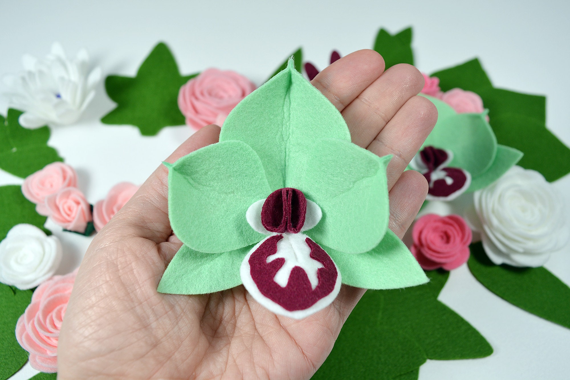 Green Orchids 21 Flowers DIY Felt Flowers Handmade Felt - Etsy