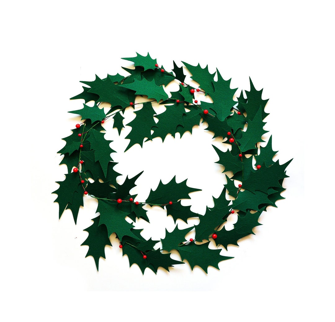 Holly Christmas Felt Garland, Red Berries, New Year, Winter, Liana ...