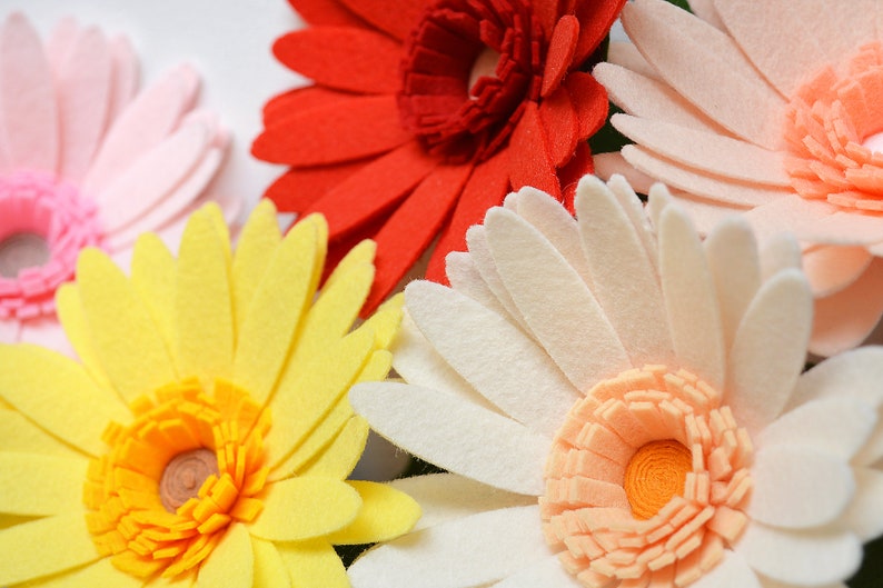 Set of 5 Large Gerberas Choose Color Felt Flower Packs | Etsy