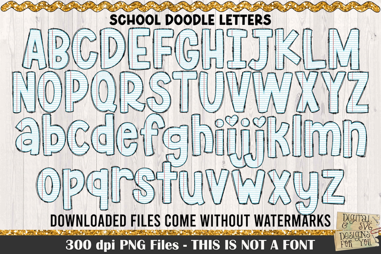 School Doodle Letters, Back to School PNG Alphabet Bundle, Teacher ...