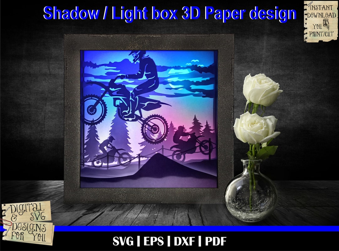 Motocross 3D Light Box | Dirt Bike Shadow Box Svg, Light Box SVG, 3D ...