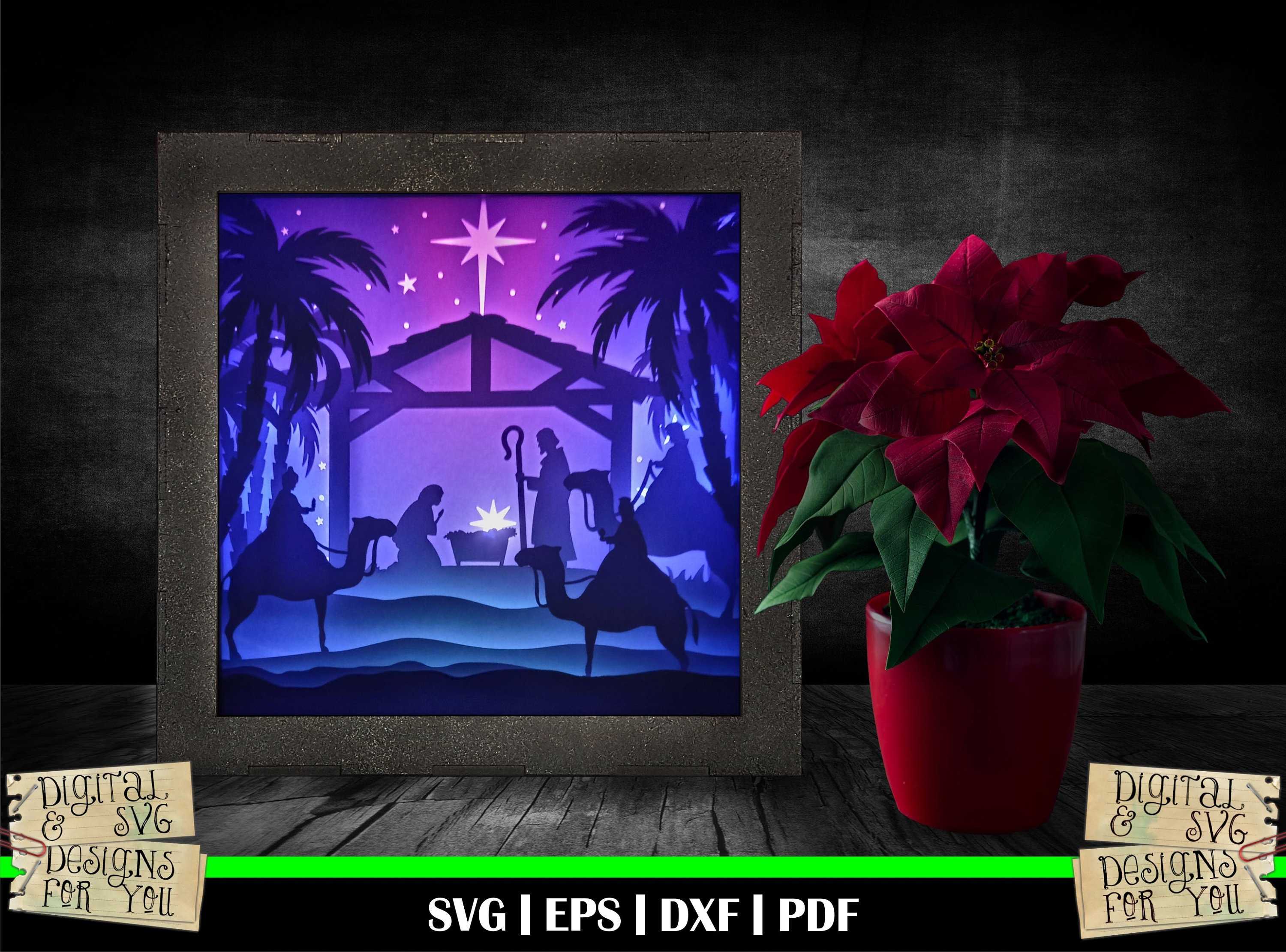 Christmas Nativity Scene - 3D Shadow Box, 3D Light Box, Shadow Box ...