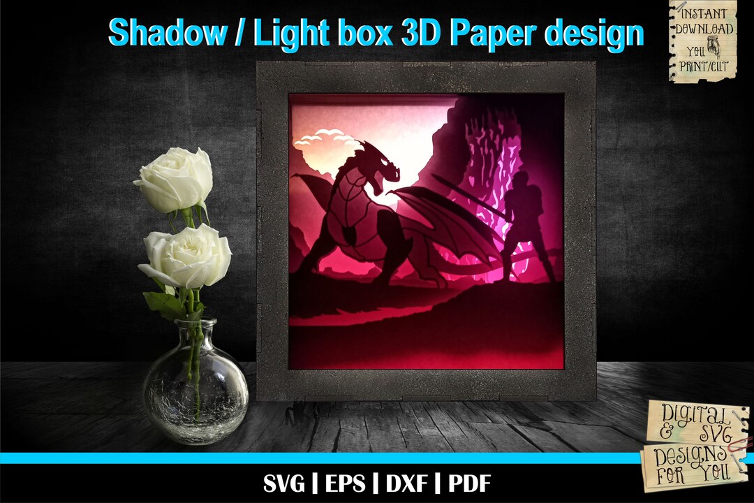 Dragon Slayer 2 - 3D Paper Cut Template, Light Box SVG, 3D Shadow Box ...