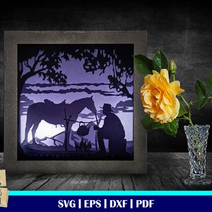 Cowboy Campfire 3D Shadow Box Template, Light Box SVG, 3D Shadow Box ...