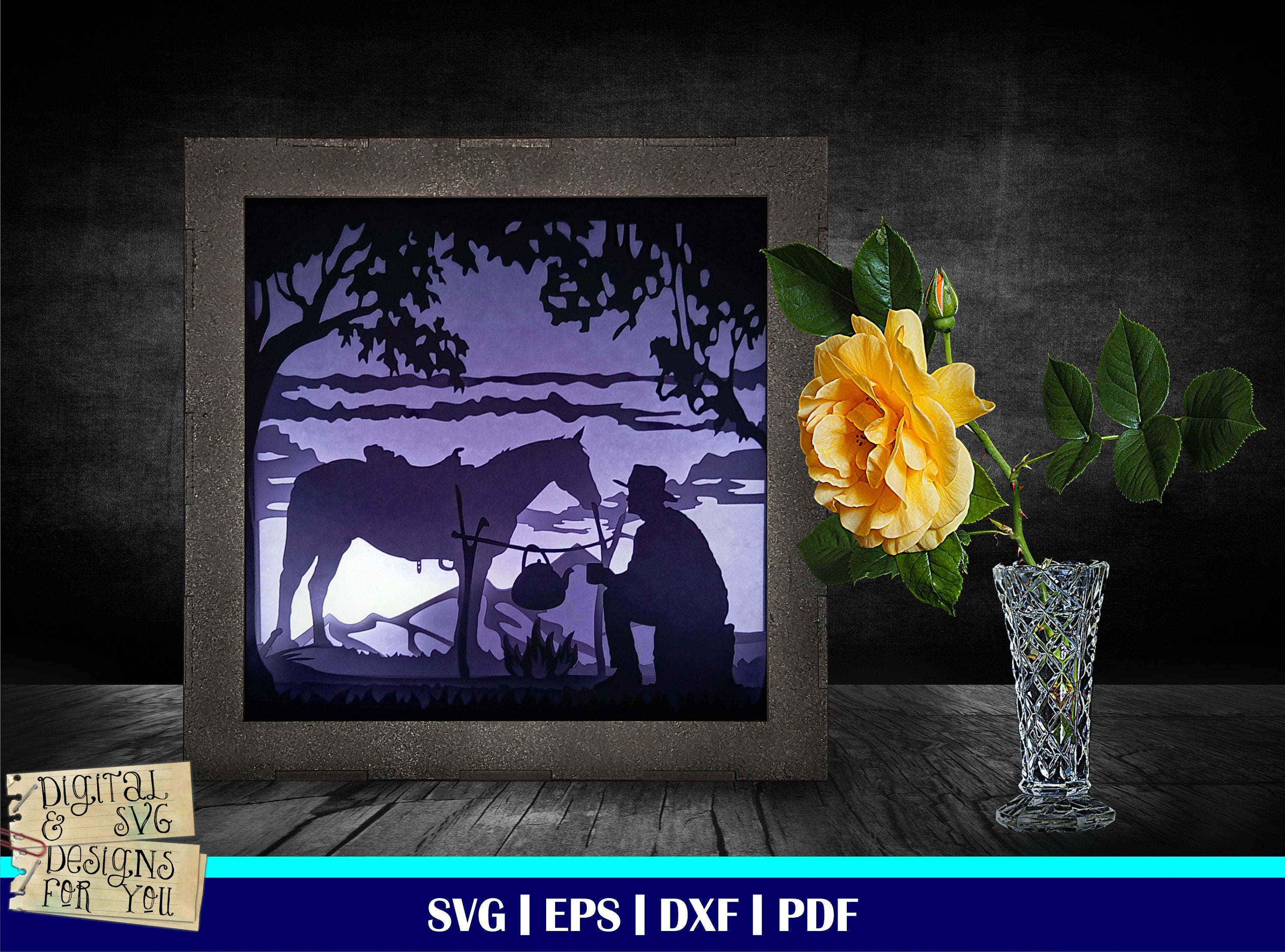 Cowboy Campfire 3D Shadow Box Template Light Box SVG 3D | Etsy