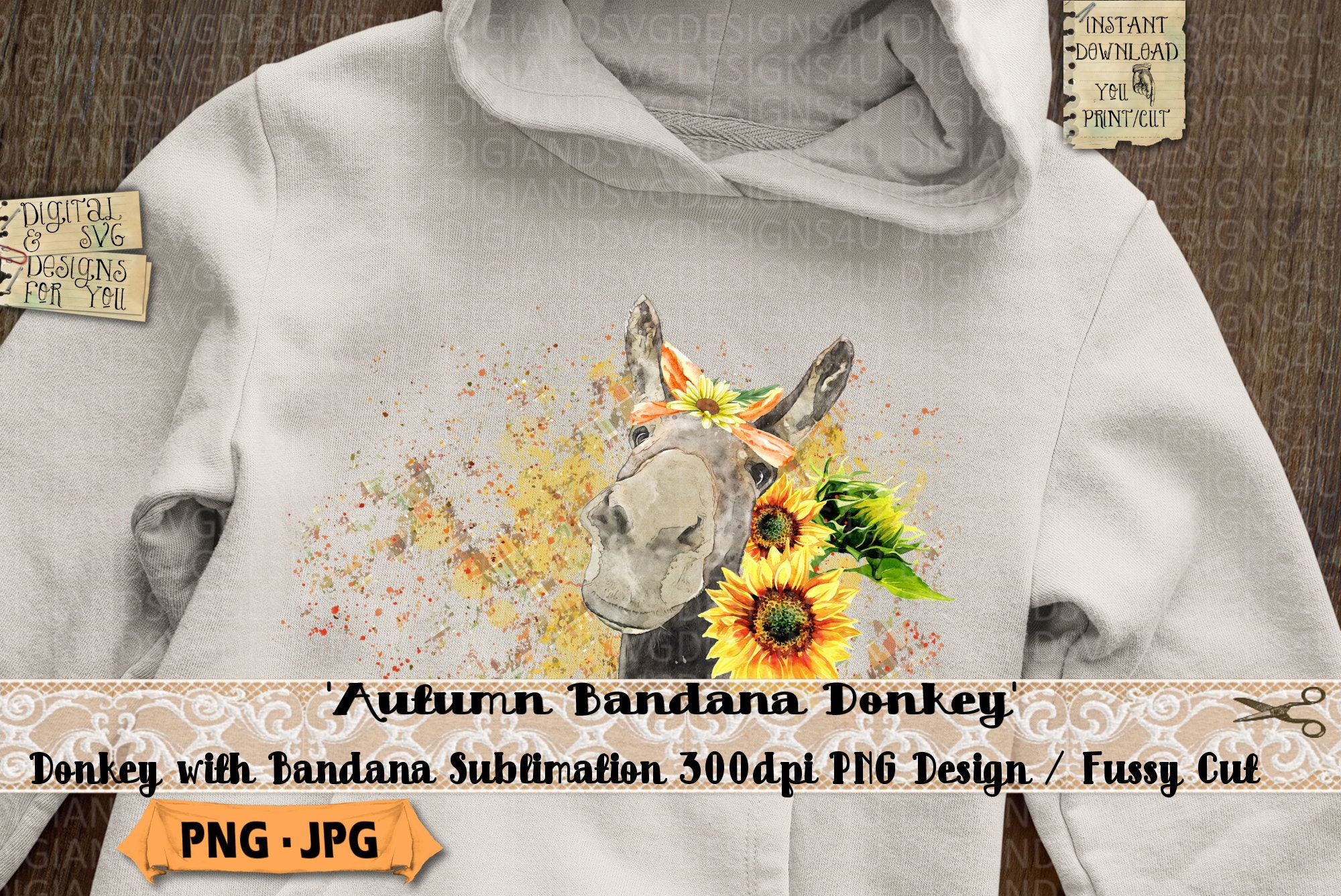 Fall Donkey Autumn Bandana Donkey Animal Sunflower - Etsy