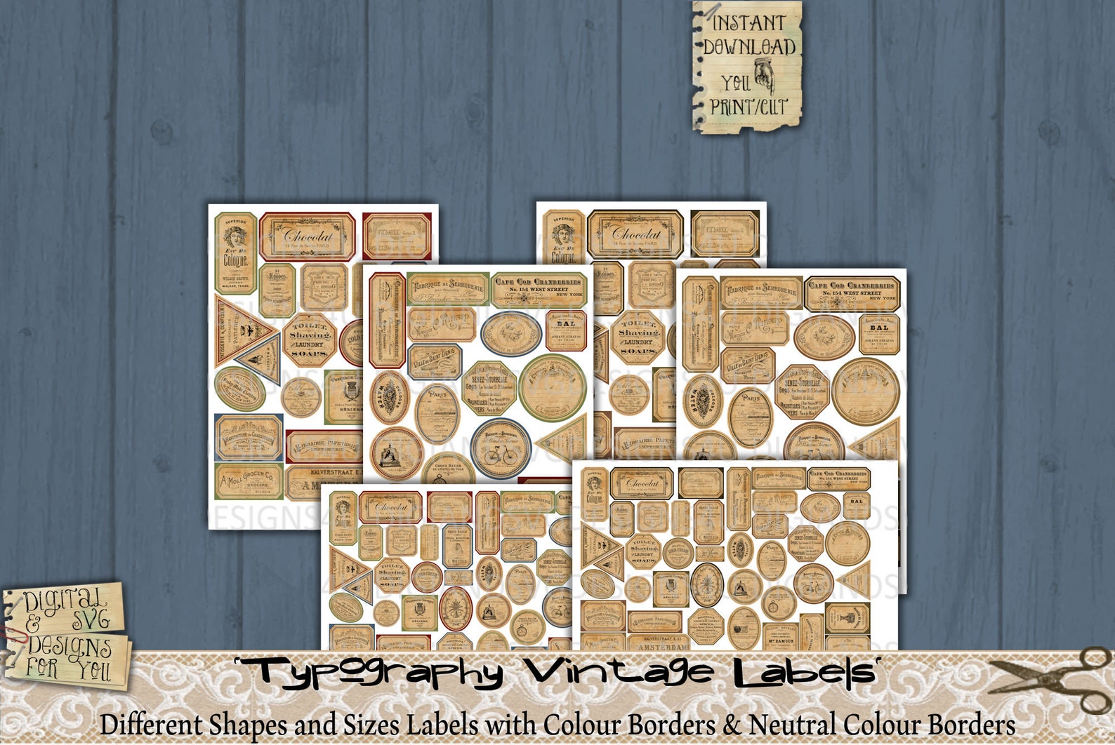 Typography Vintage Labels Sepia Prints Text Numbers - Etsy