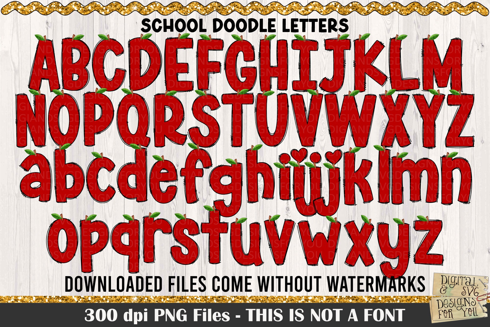 School Doodle Letters, Back to School PNG Alphabet Bundle, Teacher ...