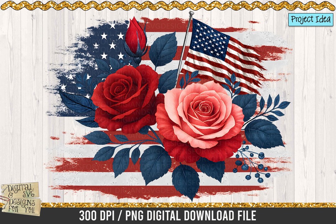 Patriotic Rose PNG, American Foral Flag, Red White Blue Flower Png, 4th ...